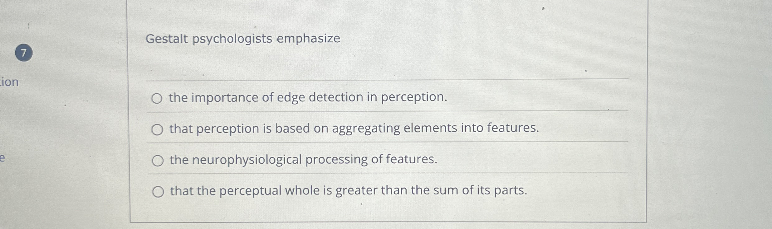 Solved Gestalt psychologists emphasize7q,the importance of | Chegg.com