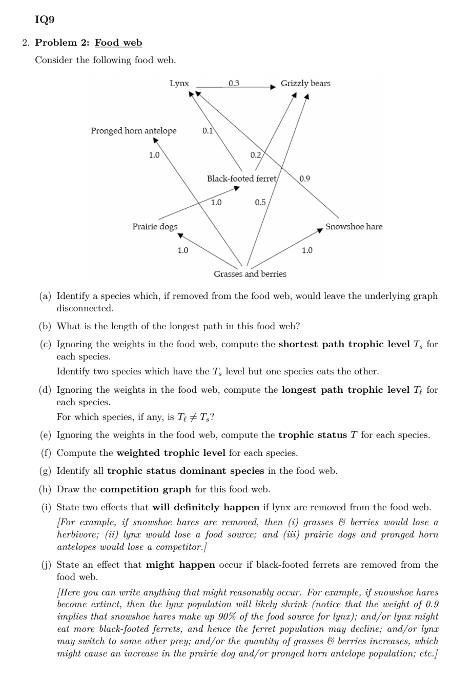 Solved IQ92. ﻿Problem 2: Food webConsider the following food | Chegg.com