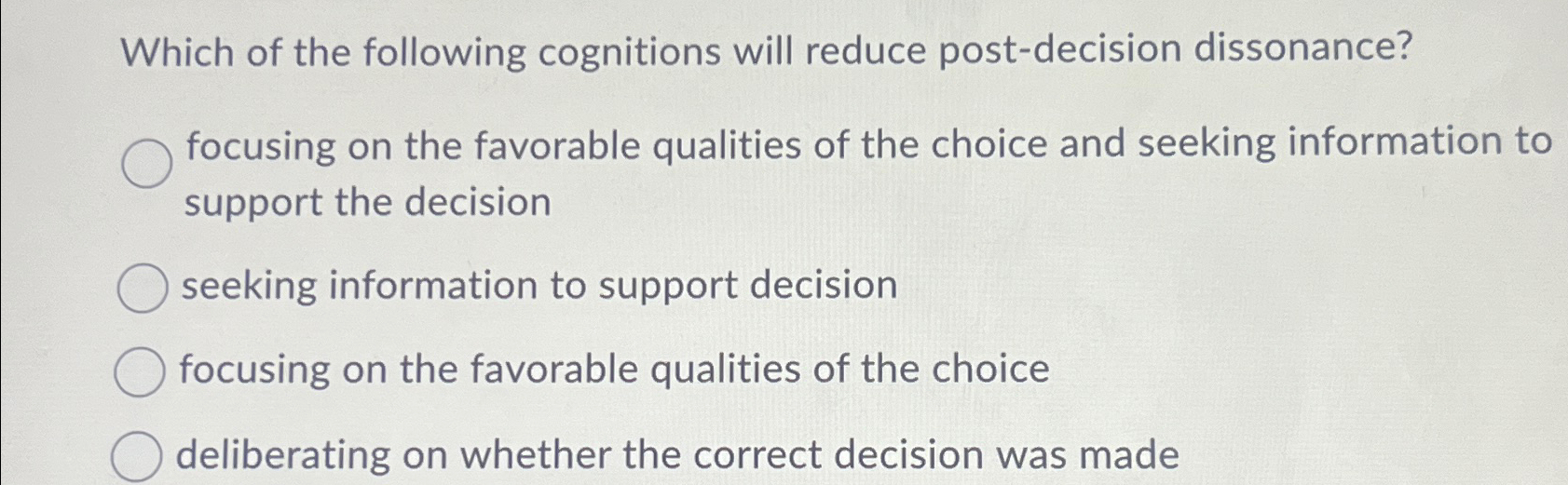 Solved Which Of The Following Cognitions Will Reduce Chegg