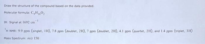 Solved Draw the structure of the compound based on the data | Chegg.com