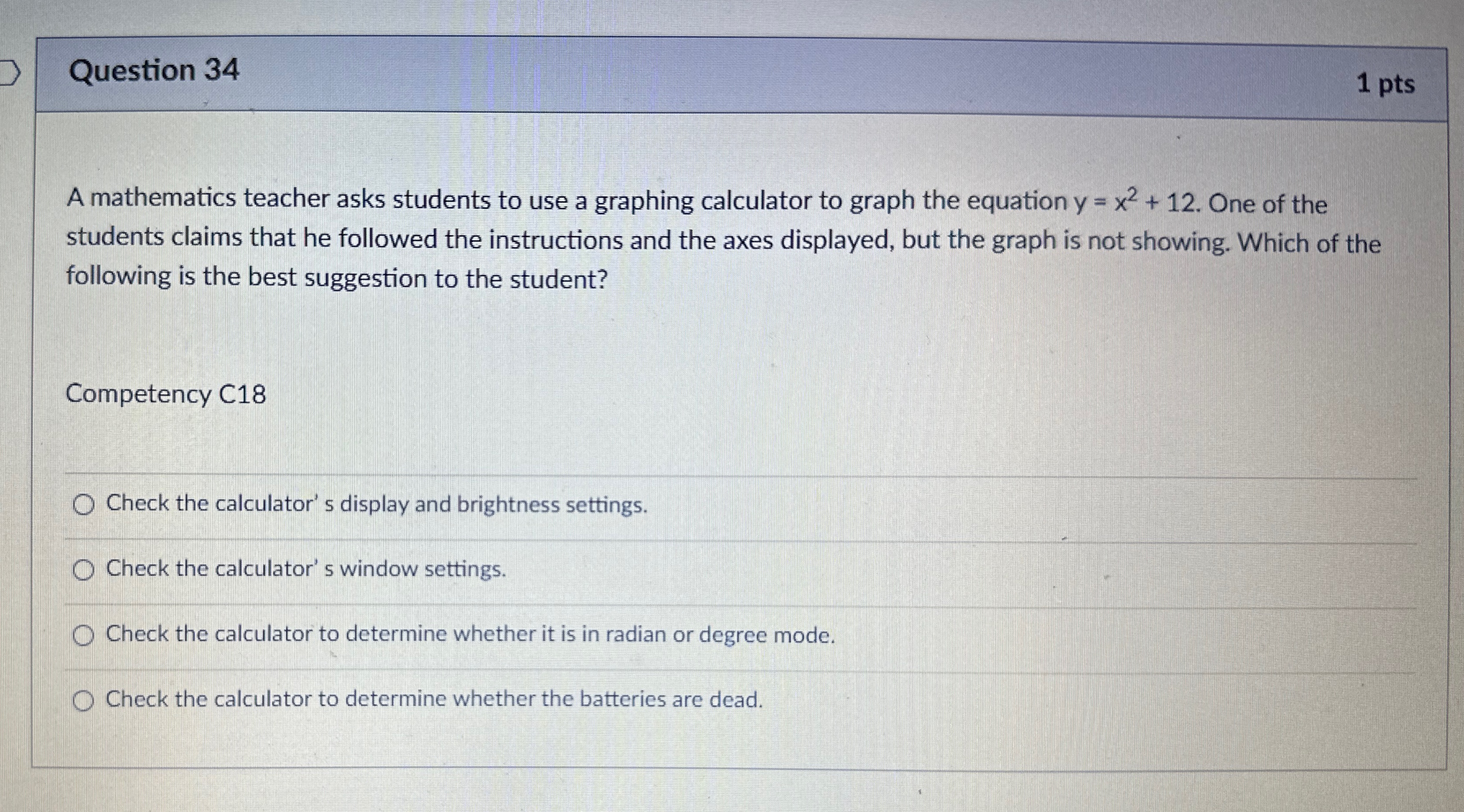 Solved Question 341 ﻿ptsA mathematics teacher asks students | Chegg.com