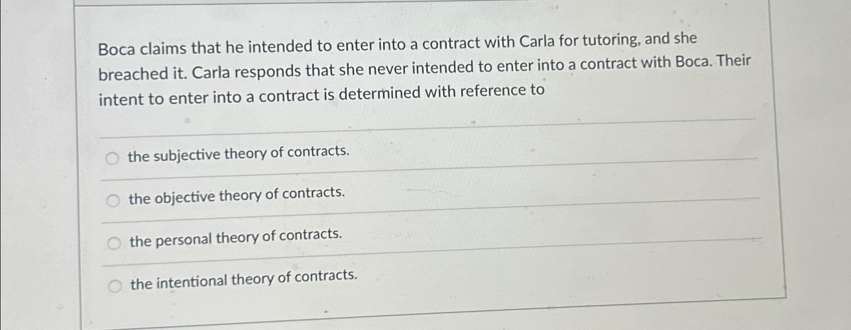 Solved Boca claims that he intended to enter into a contract | Chegg.com