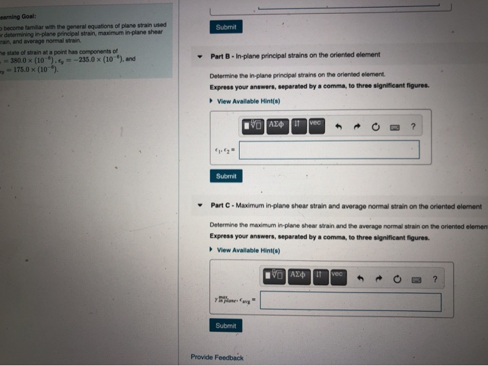 Solved Part A - Equivalent in-plane strains on the oriented | Chegg.com