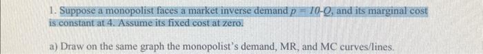 Solved 1. Suppose a monopolist faces a market inverse demand | Chegg.com