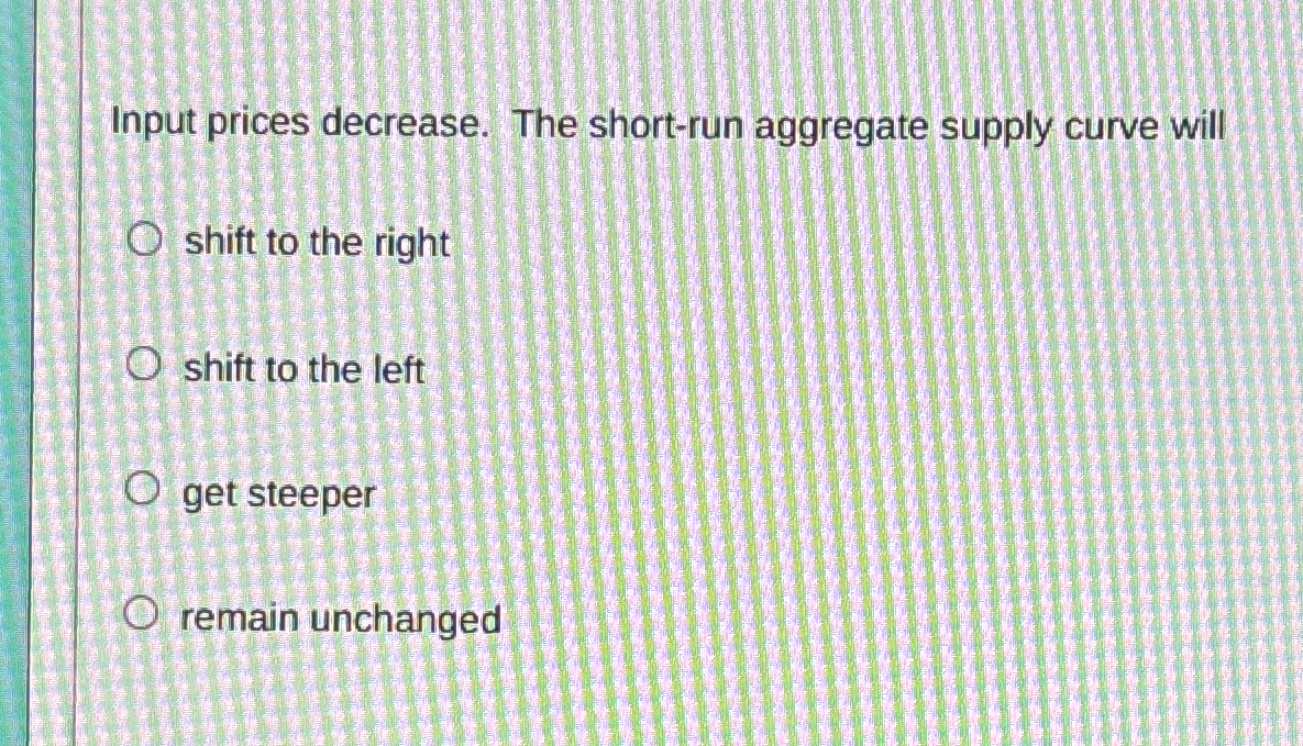 Solved Input prices decrease. The short-run aggregate supply | Chegg.com