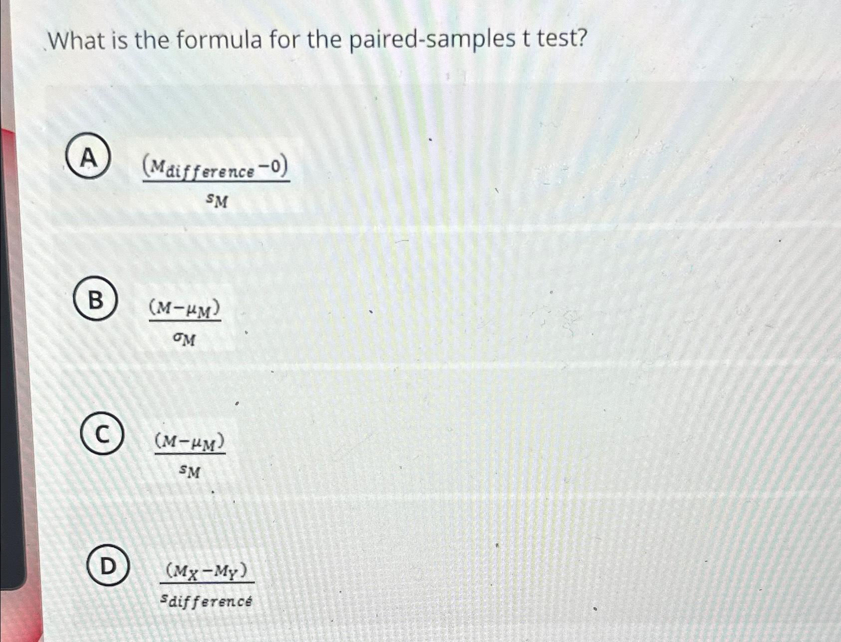 Solved What is the formula for the paired-samples t | Chegg.com