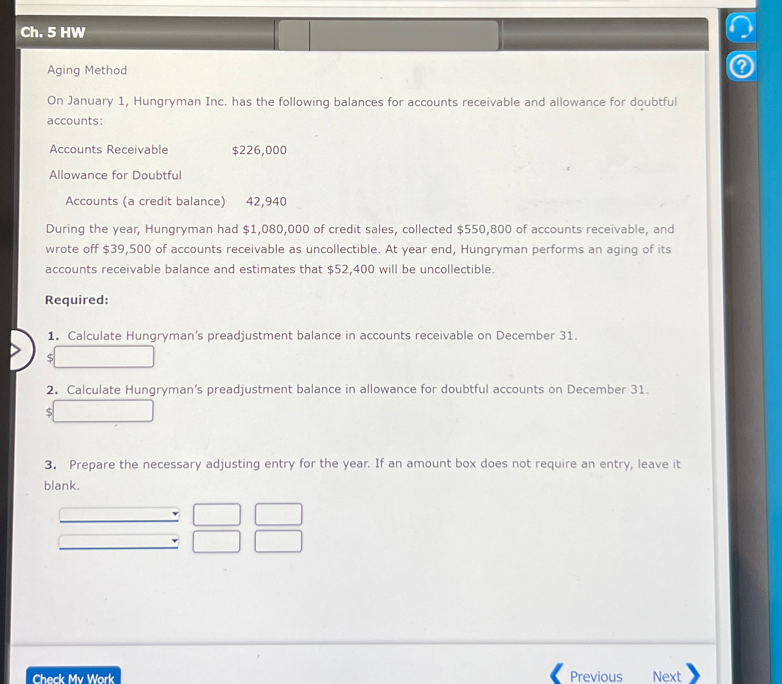 Solved Ch. 5 ﻿HWAging MethodOn January 1, ﻿Hungryman Inc. | Chegg.com