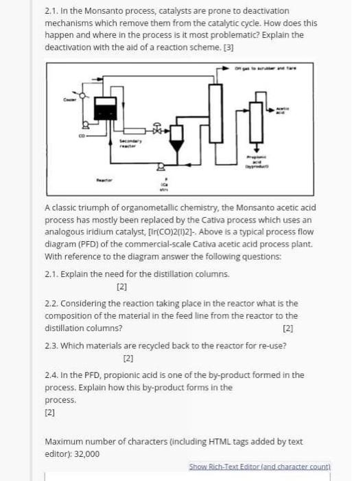 2.1. In the Monsanto process, catalysts are prone to | Chegg.com