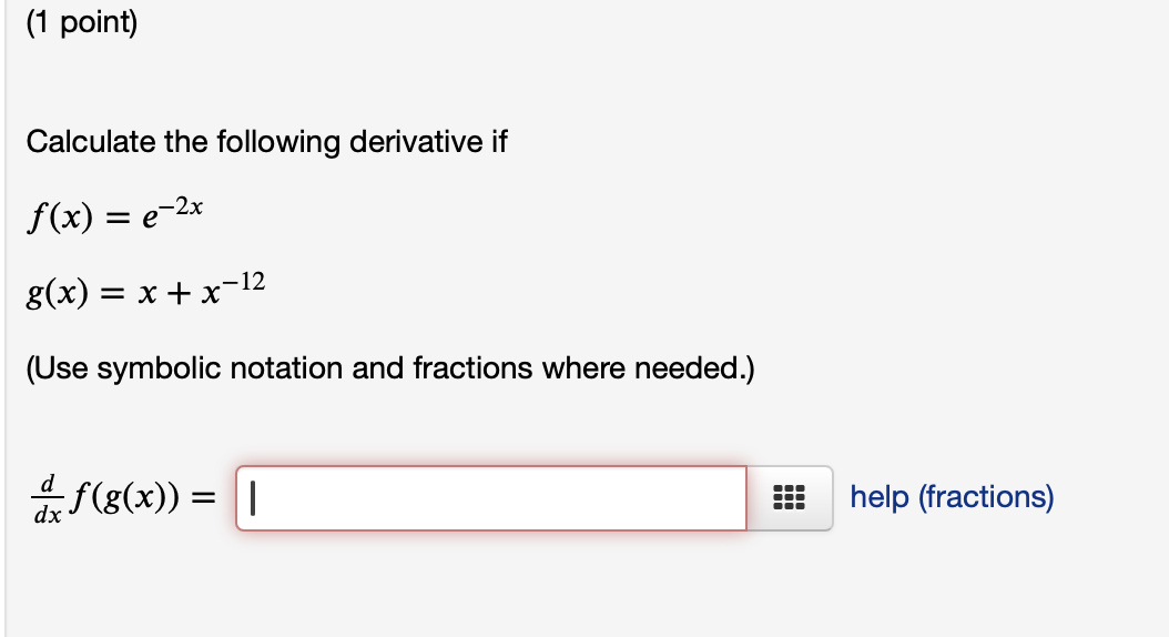 Solved PLEASE HELP, (1 ﻿point)Calculate the following | Chegg.com