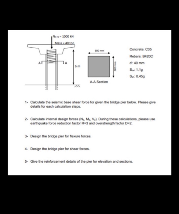 No = 1000 KN Mass = 40 ton Concrete: C35 Rebars: | Chegg.com