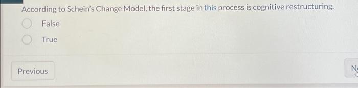 Solved According to Schein's Change Model, the first stage | Chegg.com