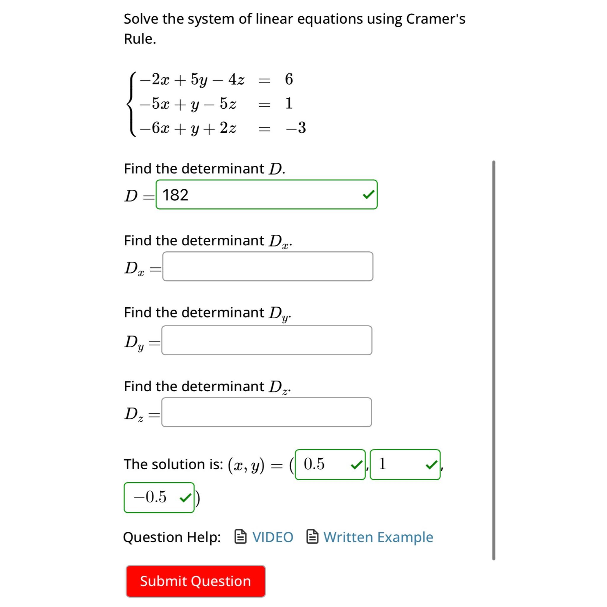 Solved Solve the system of linear equations using Cramer's | Chegg.com