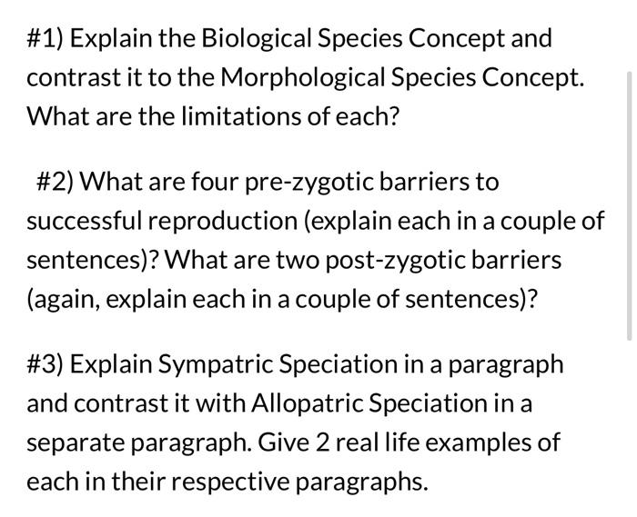 Solved \#1) Explain the Biological Species Concept and | Chegg.com