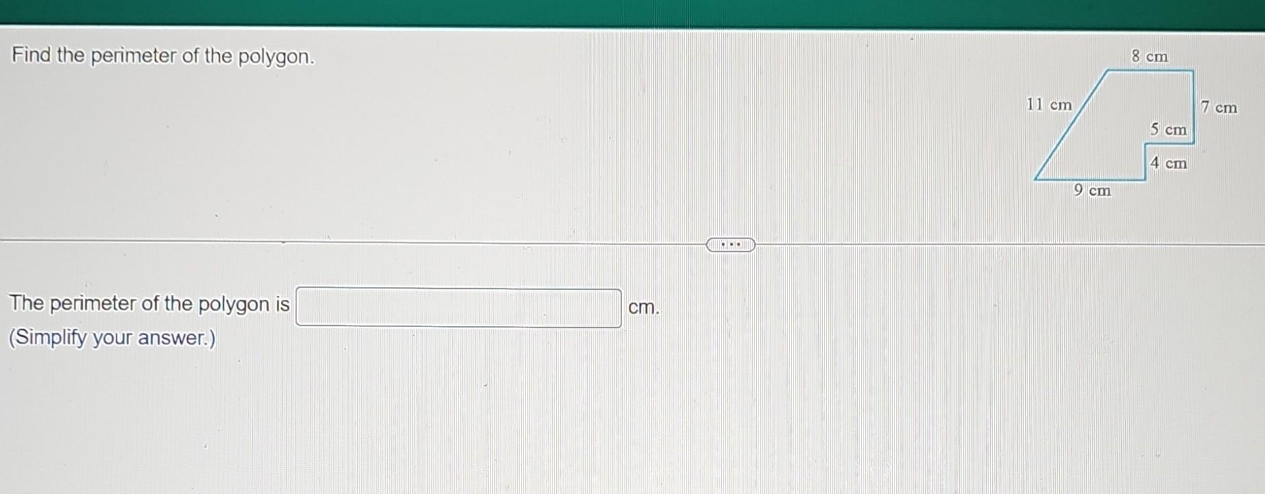Solved Find the perimeter of the polygon. The perimeter of | Chegg.com