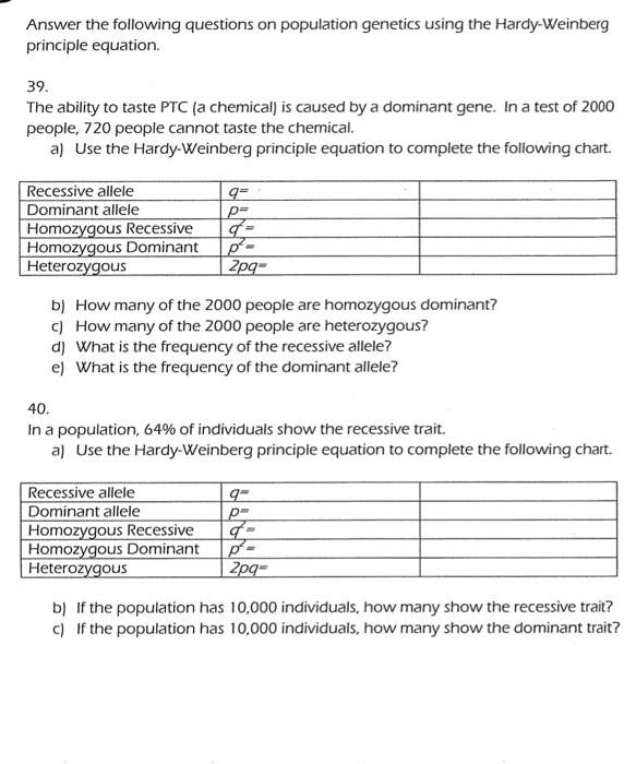 Solved Answer the following questions on population genetics | Chegg.com