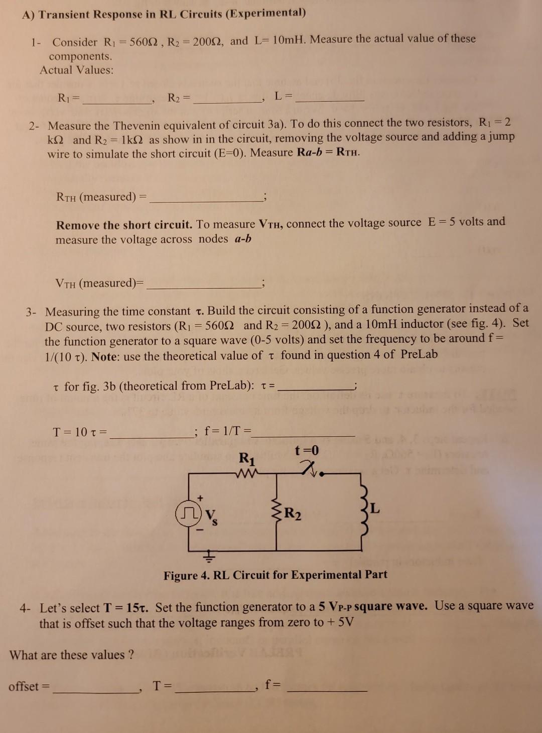 Solved A) Transient Response in RL Circuits (Experimental) | Chegg.com