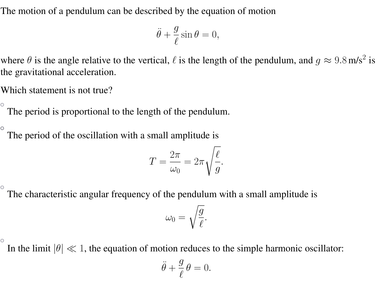 Solved The motion of a pendulum can be described by the | Chegg.com