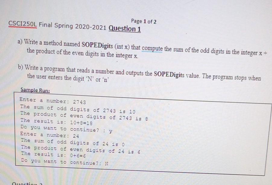 Solved Page 1 of 2 CSCI250L Final Spring 2020-2021 Question | Chegg.com