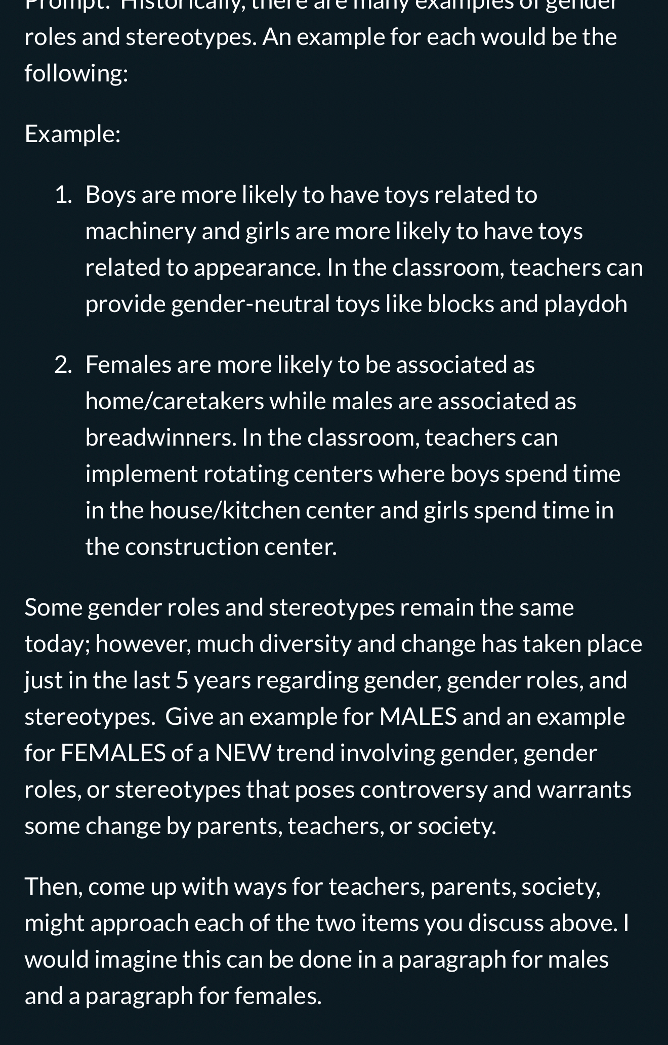 Solved roles and stereotypes. An example for each would be | Chegg.com