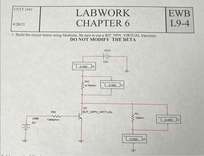 Solved 1. Build the circuit below using Multisim. Be sure to | Chegg.com
