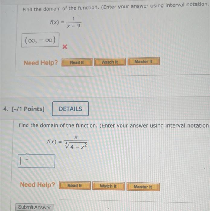 Solved Find the domain of the function. (Enter your answer | Chegg.com