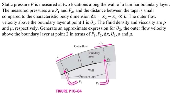 Solved Static pressure P is measured at two locations along | Chegg.com