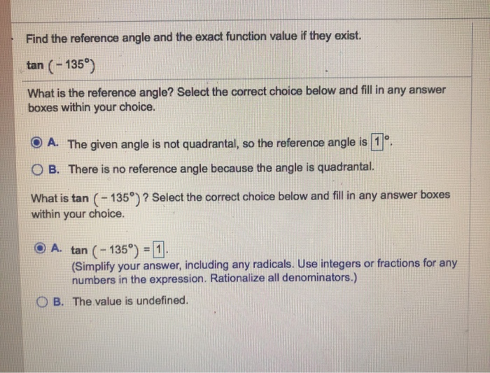 Solved Find the reference angle and the exact function value | Chegg.com