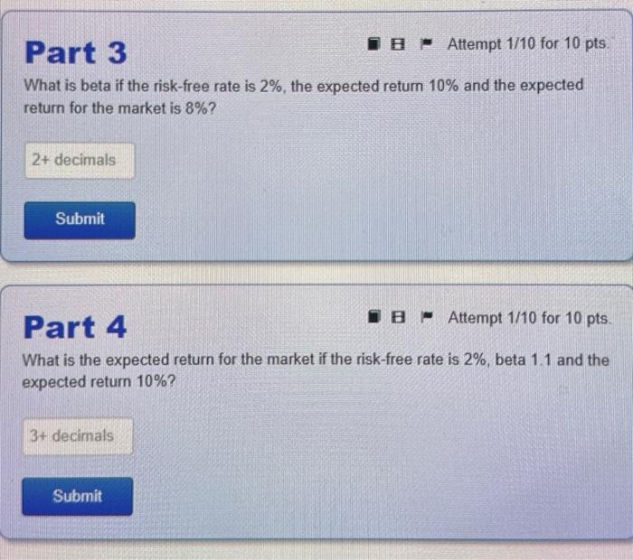 Solved Use the expected return-beta equation from the CAPM. | Chegg.com
