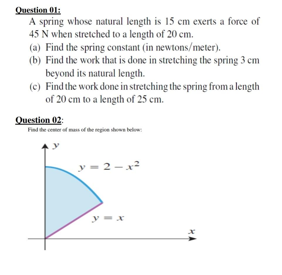 Solved Question 01: A spring whose natural length is 15 cm | Chegg.com