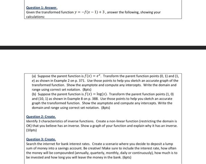 Solved Question 1: Answer. Given the transformed function | Chegg.com