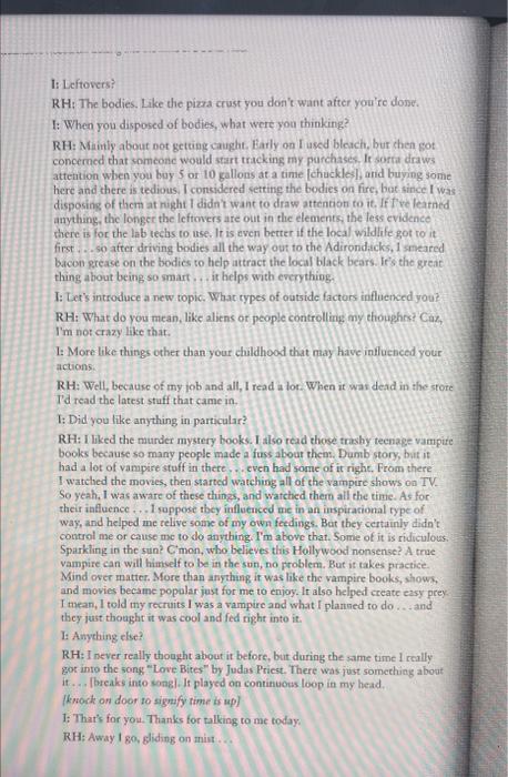 Solved Excerpt of Interview Transcript INTERVIEWER (I): | Chegg.com