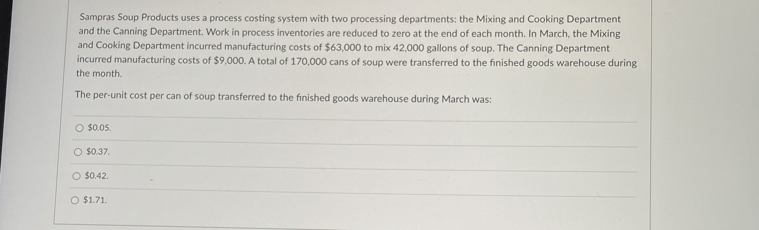 Solved Sampras Soup Products uses a process costing system | Chegg.com