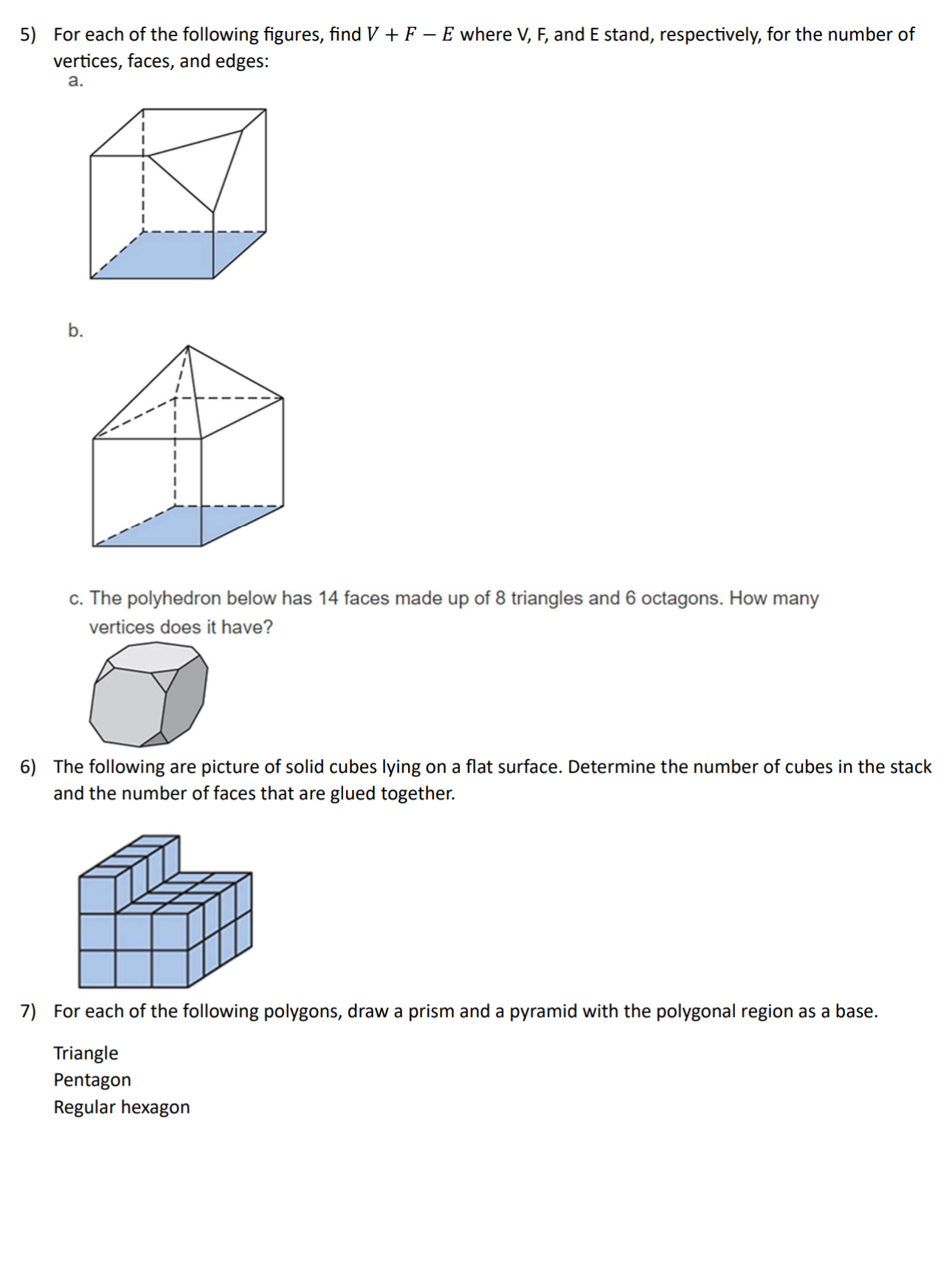 Solved For each of the following figures, find V+F-E ﻿where | Chegg.com