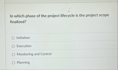Solved In which phase of the project lifecycle is the | Chegg.com
