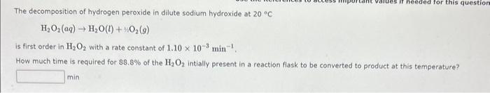 Solved The decomposition of hydrogen peroxide in dilute | Chegg.com