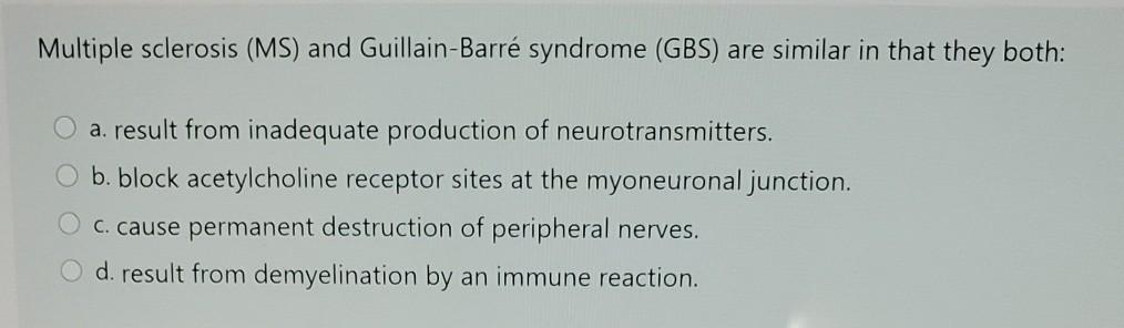 Solved Multiple sclerosis (MS) and Guillain-Barré syndrome | Chegg.com
