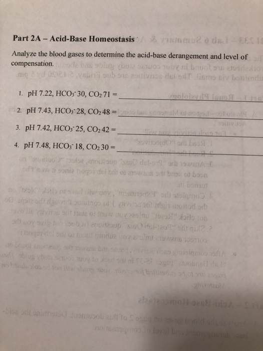 Solved Part 2A - Acid-Base Homeostasis Analyze the blood | Chegg.com