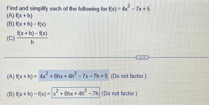 Solved Find and simplify each of the following for f(x)=4x^2 | Chegg.com