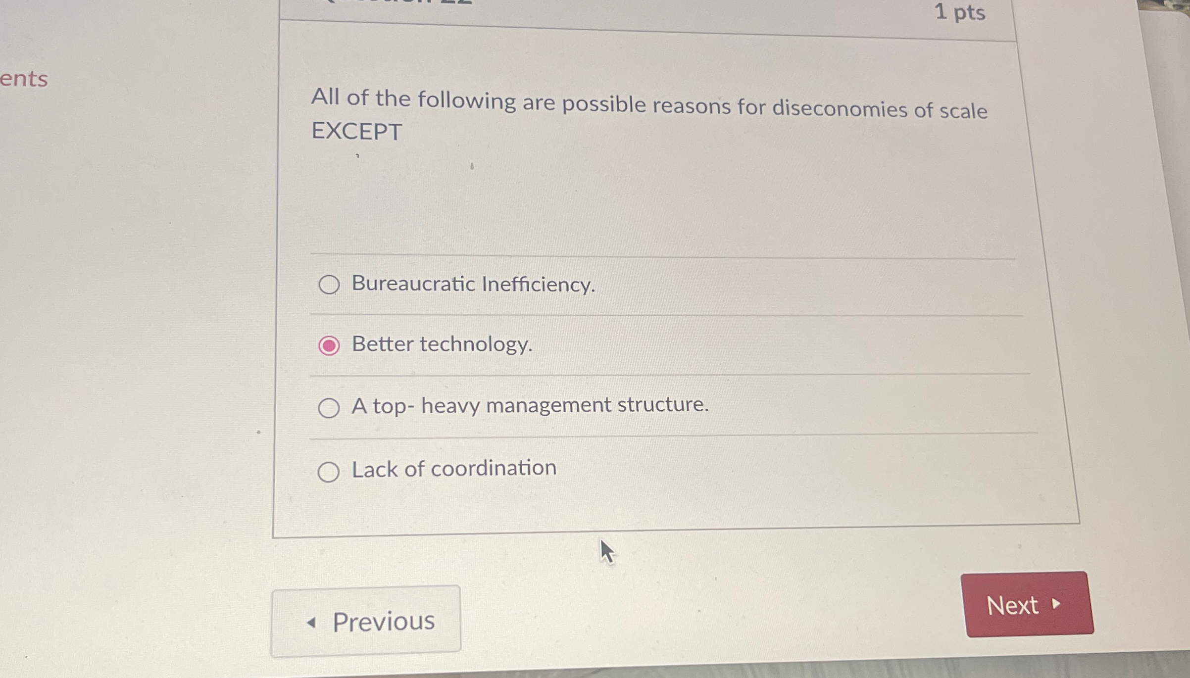 Solved 1 ﻿ptsentsAll of the following are possible reasons | Chegg.com