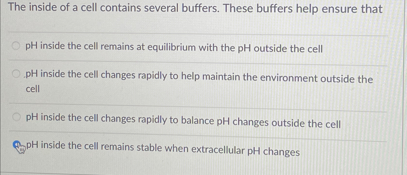 Solved The inside of a cell contains several buffers. These | Chegg.com