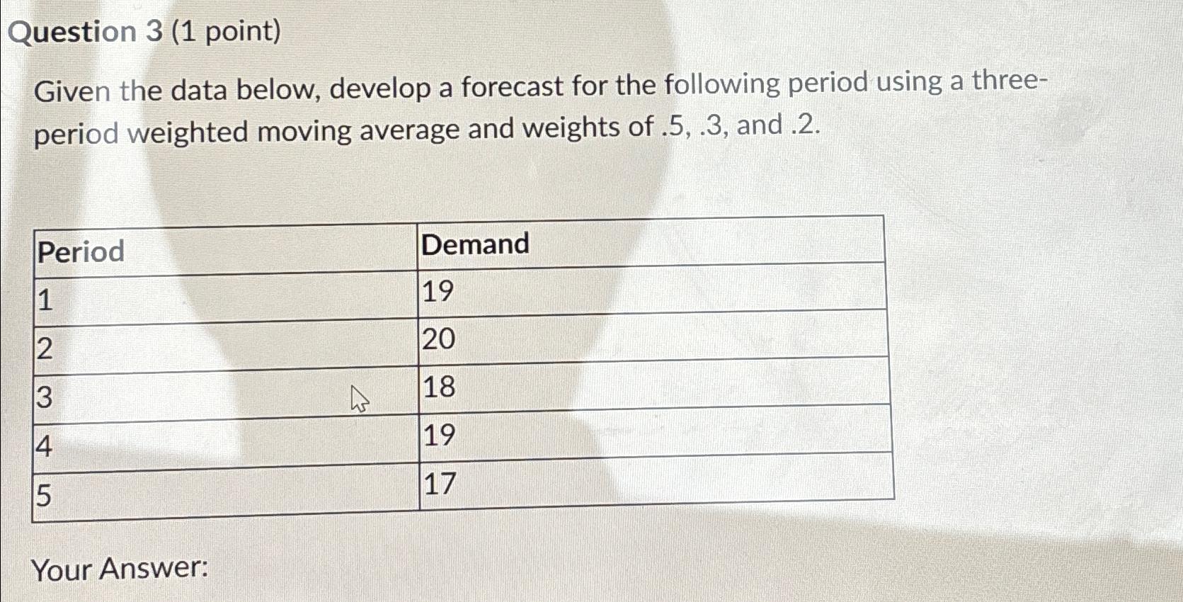 Solved Question 3 (1 ﻿point)Given the data below, develop a | Chegg.com