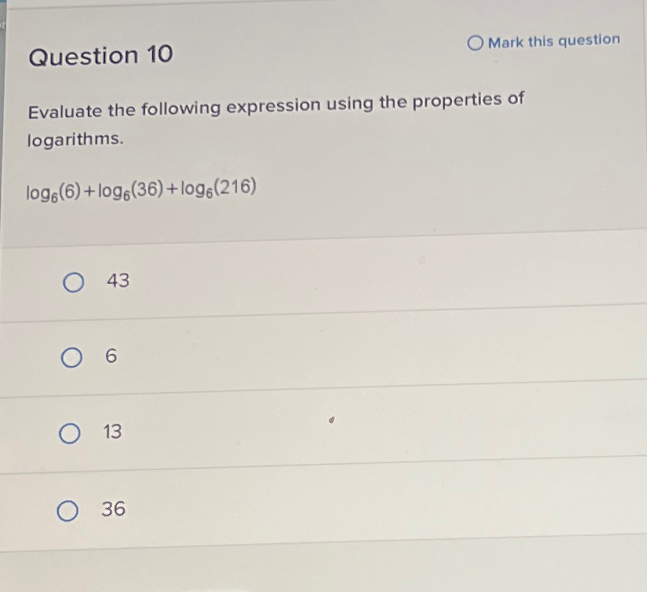 Solved Question 10Mark this questionEvaluate the following | Chegg.com