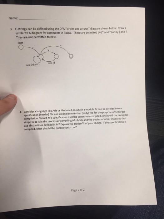 Name: 3. C-strings can be defined using the DFA | Chegg.com