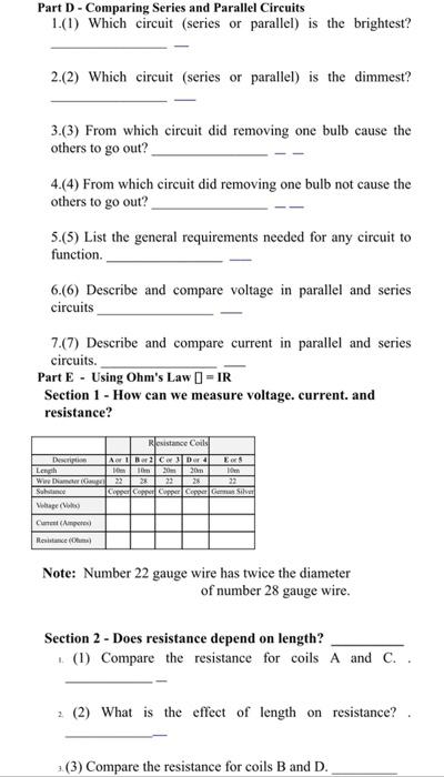 Solved Part D - Comparing Series and Parallel Circuits 1.(1) | Chegg.com