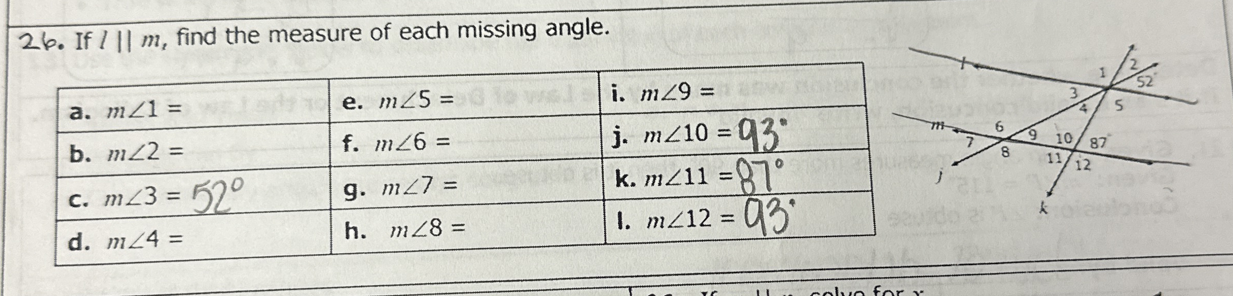 Solved If l||mz ﻿find the measure of each missing | Chegg.com