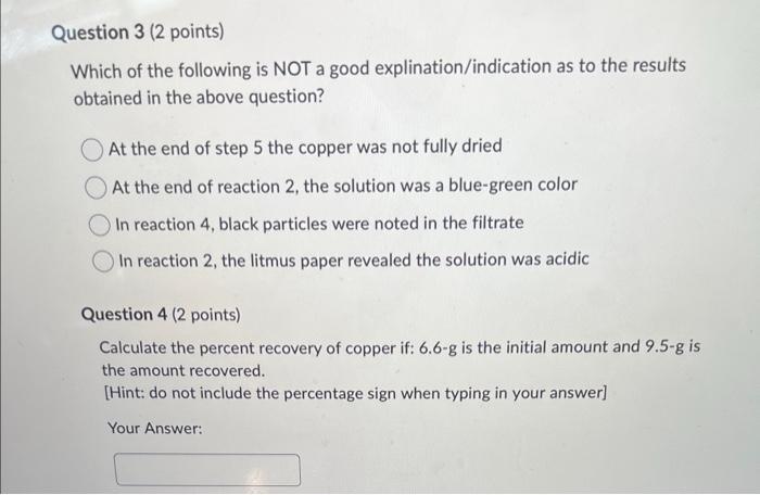Solved Cu+2 forms which color when dissolved in water? clear | Chegg.com