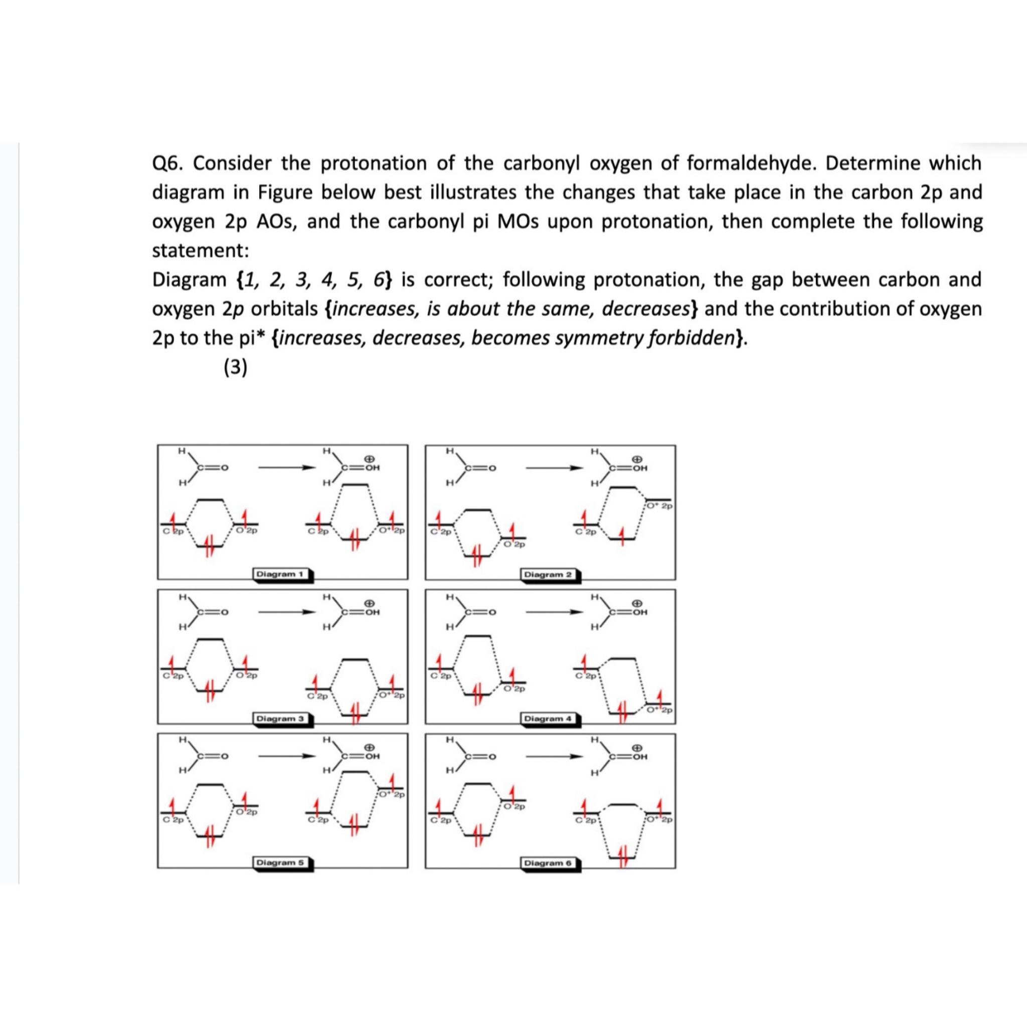 Solved Q6. ﻿Consider the protonation of the carbonyl oxygen | Chegg.com