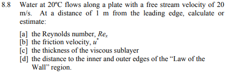 Solved 8.8 ﻿Water at 20°C ﻿flows along a plate with a free | Chegg.com