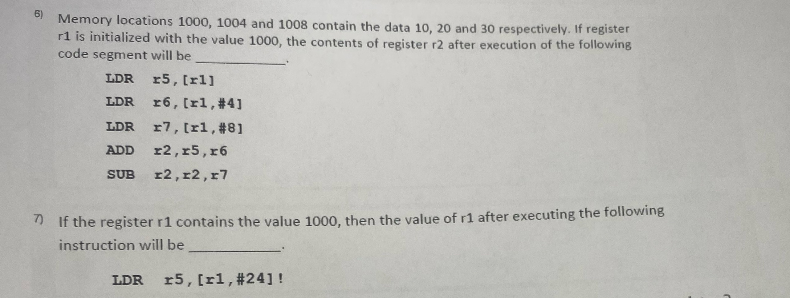 Solved Memory locations 1000,1004 ﻿and 1008 ﻿contain the | Chegg.com