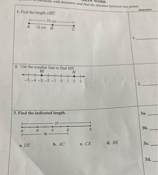 Solved 1. Find the length of BC. 1. 2. Use the number line | Chegg.com